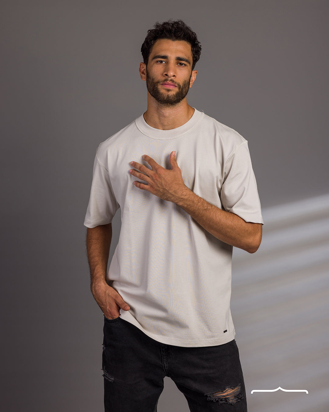 Beige Oversized Raw Edge T-Shirt for Men - Relaxed Urban Fit