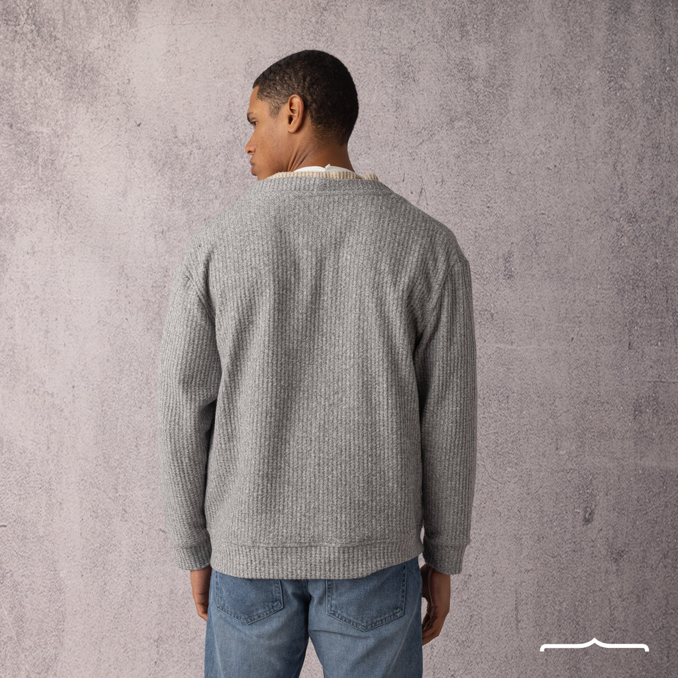 Men Double Layered Knit Cardigan Grey x Beige