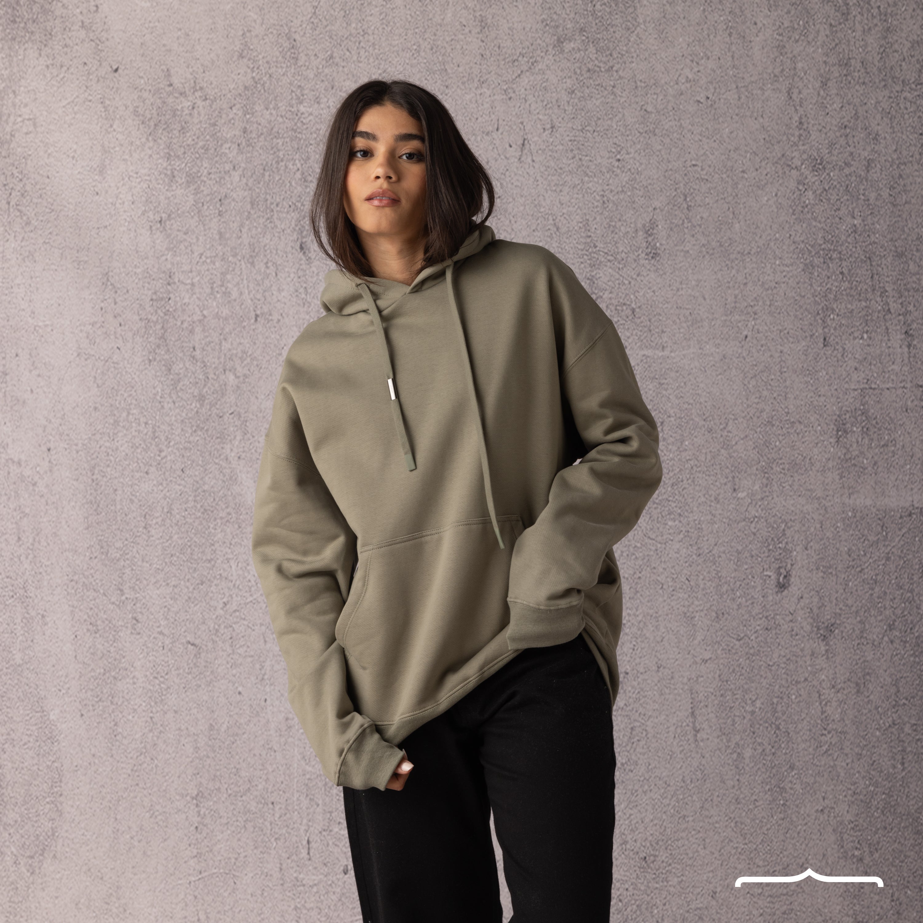 Barcode Washed Hoodie in Olive | For Women