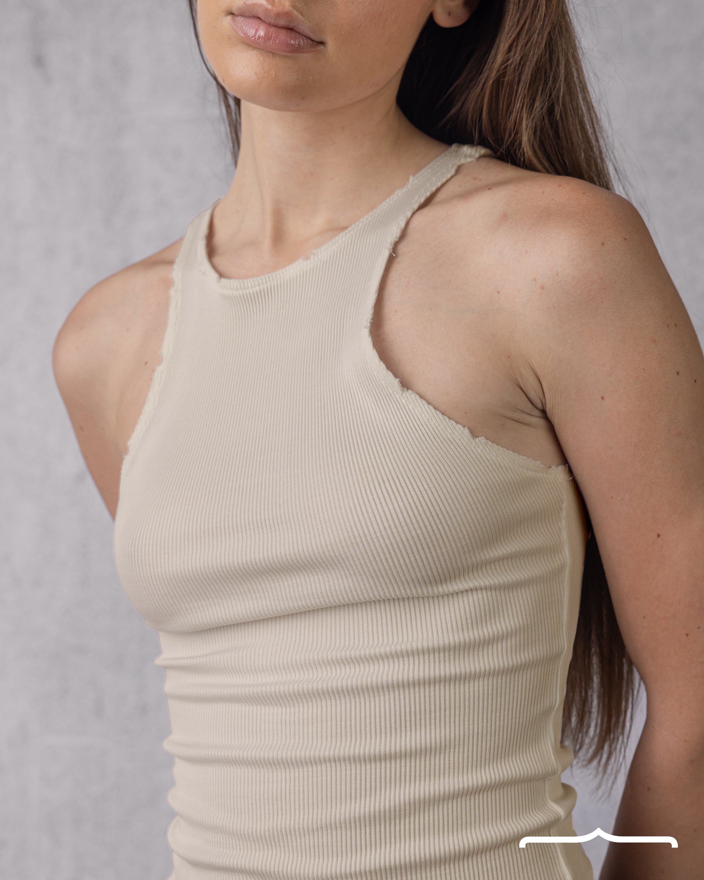 Ripped halter neck top in Beige